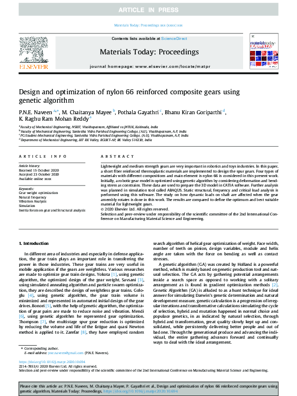 Pdf Design And Optimization Of Nylon 66 Reinforced Composite Gears