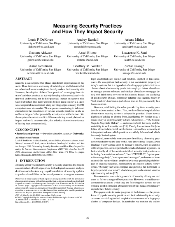 (PDF) Measuring Security Practices and How They Impact Security