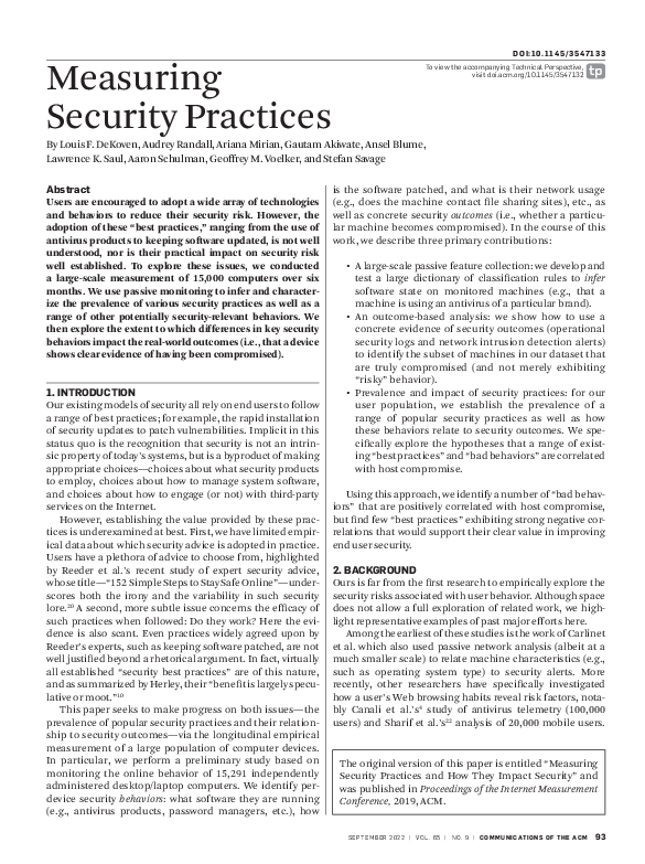 (PDF) Measuring security practices