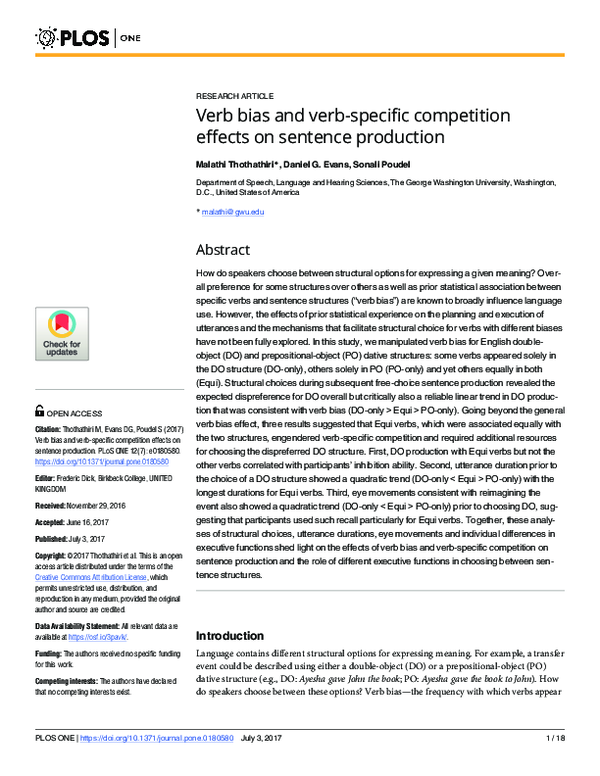 (PDF) Verb bias and verb-specific competition effects on sentence production