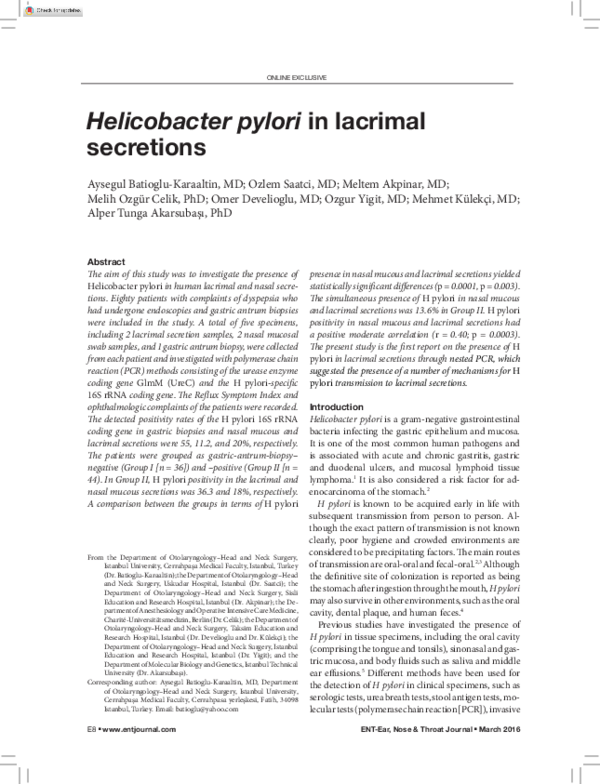 (PDF) Helicobacter pylori in lacrimal secretions