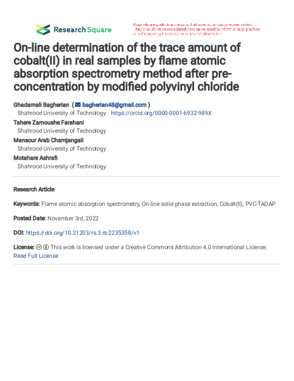 Pdf On Line Determination Of The Trace Amount Of Cobalt Ii In Real Samples By Flame Atomic
