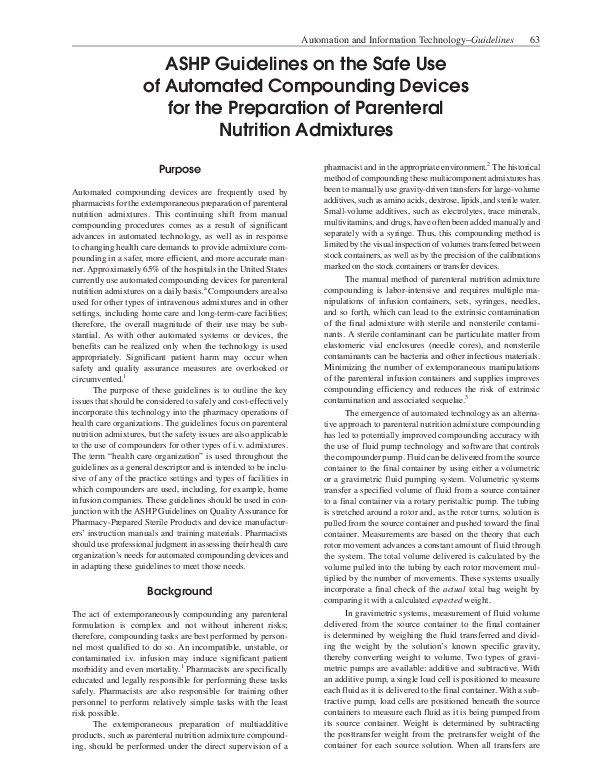 (PDF) ASHP Guidelines on the Safe Use of Automated Compounding Devices ...