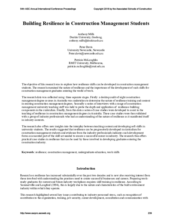 (PDF) Building Resilience in Construction Management Students