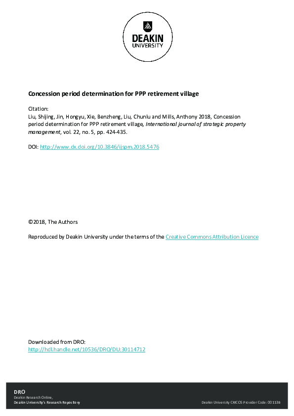 Pdf Concession Period Determination For Ppp Retirement Village