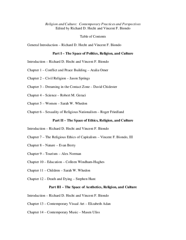 (PDF) Religion and Culture: Contemporary Practices and Perspectives