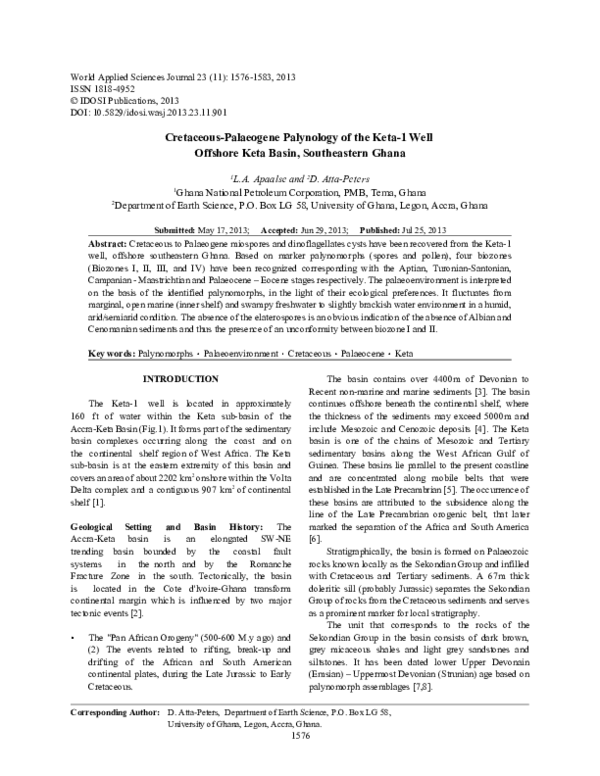 (PDF) Cretaceous-Palaeogene palynology of the Keta-1 well offshore Keta basin, southeastern Ghana