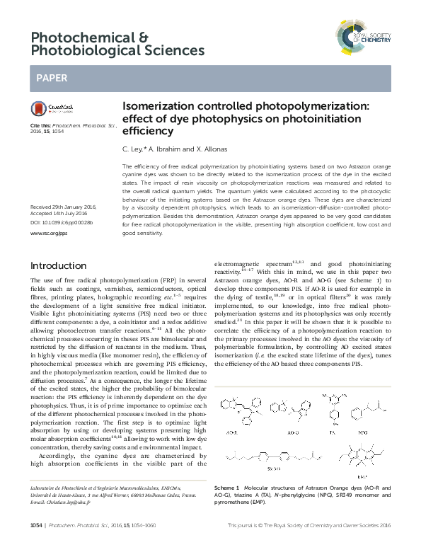 (PDF) Isomerization controlled photopolymerization: effect of dye ...