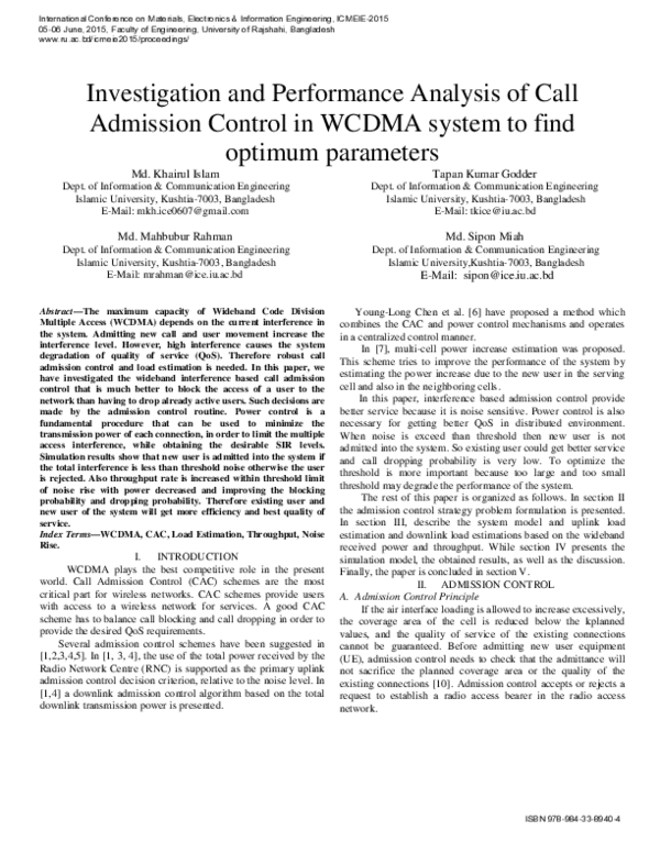 (PDF) Investigation and Performance Analysis of Call Admission Control ...
