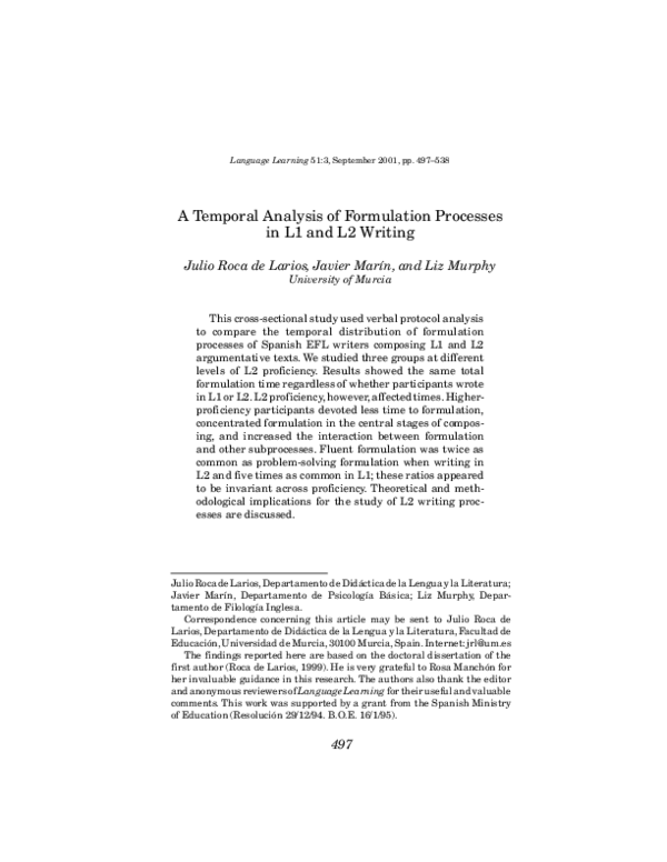 (PDF) A Temporal Analysis of Formulation Processes in L1 and L2 Writing