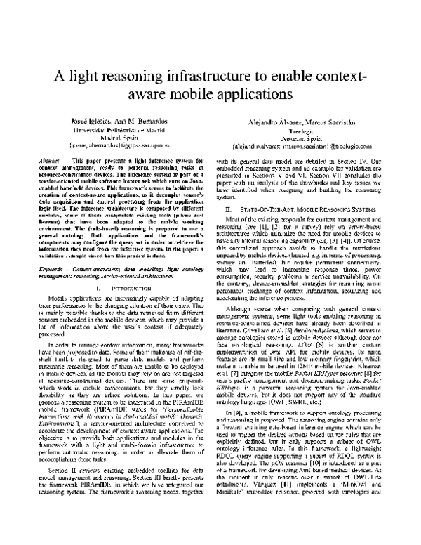 (PDF) A Light Reasoning Infrastructure to Enable Context-aware Mobile Applications