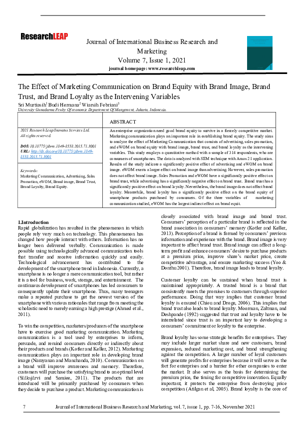 (PDF) The Effect of Marketing Communication on Brand Equity with Brand ...