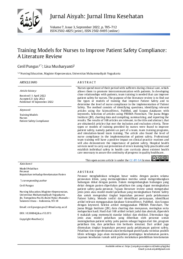 (PDF) Training Models for Nurses to Improve Patient Safety Compliance ...
