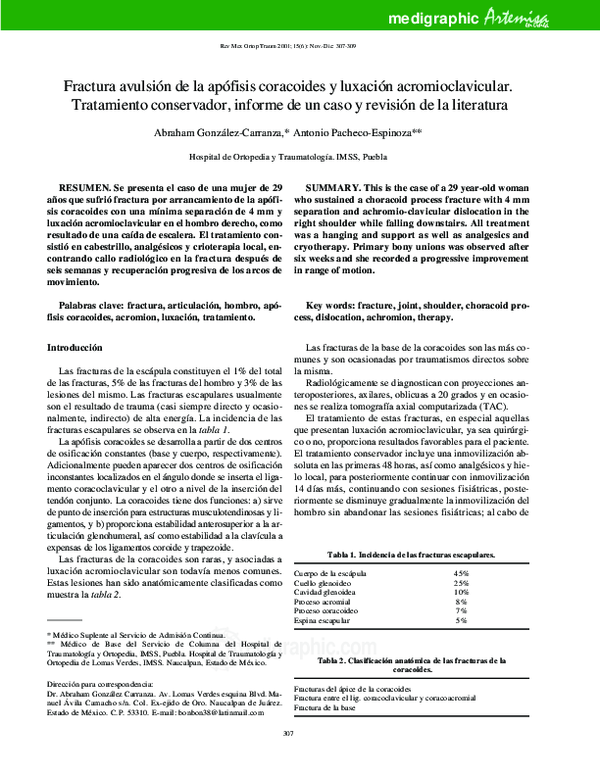 (PDF) Fractura avulsión de la apófisis coracoides y luxación ...