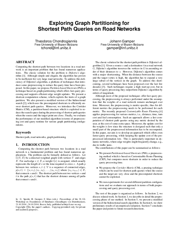 Pdf Pardisp A Partition Based Framework For Distance And Shortest Path Queries On Road 