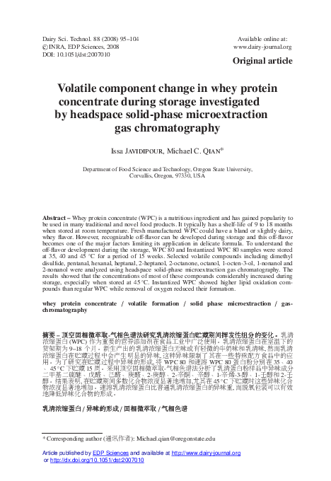 (PDF) Volatile component change in whey protein concentrate during ...