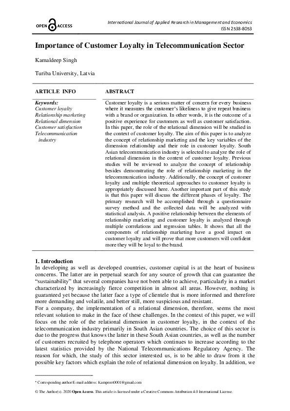(PDF) Importance of Customer Loyalty in Telecommunication Sector