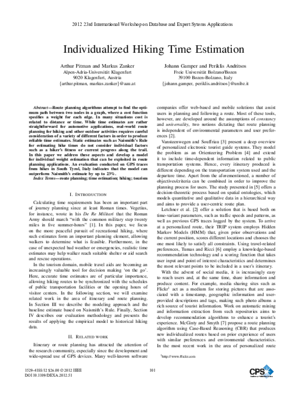 (PDF) Individualized Hiking Time Estimation