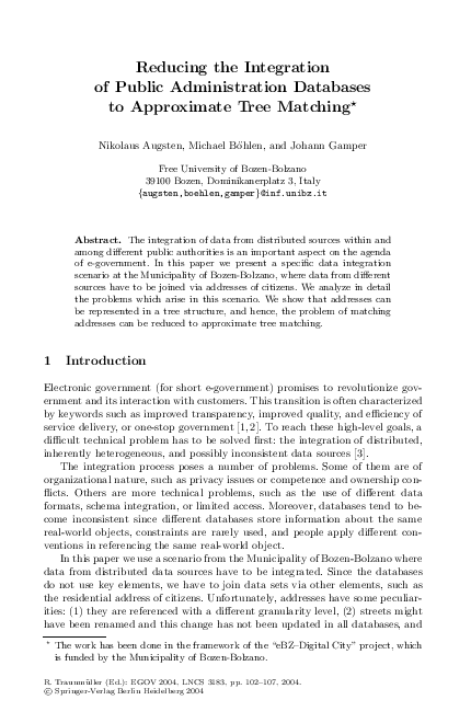 (PDF) Reducing the Integration of Public Administration Databases to Approximate Tree Matching