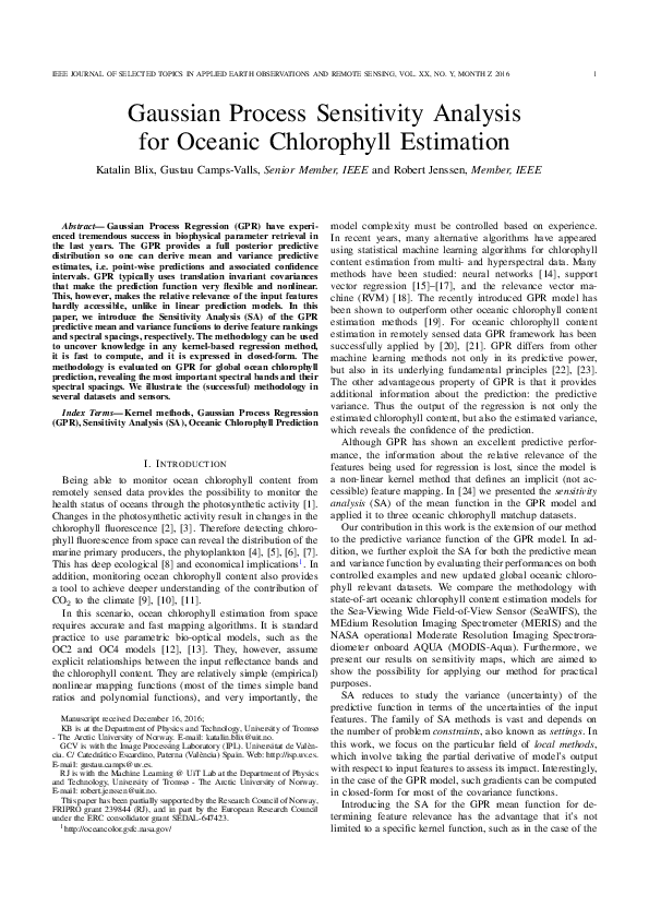 (PDF) Gaussian Process Sensitivity Analysis for Oceanic Chlorophyll Estimation | Gustau Camps ...