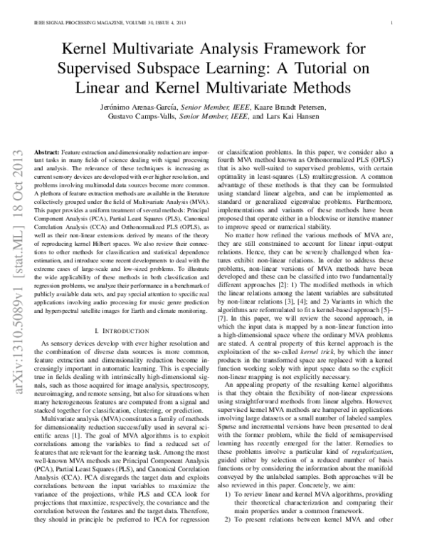 (PDF) Kernel Multivariate Analysis Framework for Supervised Subspace Learning: A Tutorial on ...