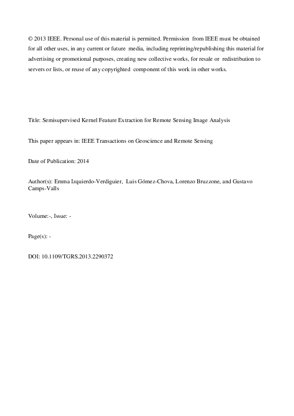 Pdf Semisupervised Kernel Feature Extraction For Remote Sensing Image Analysis
