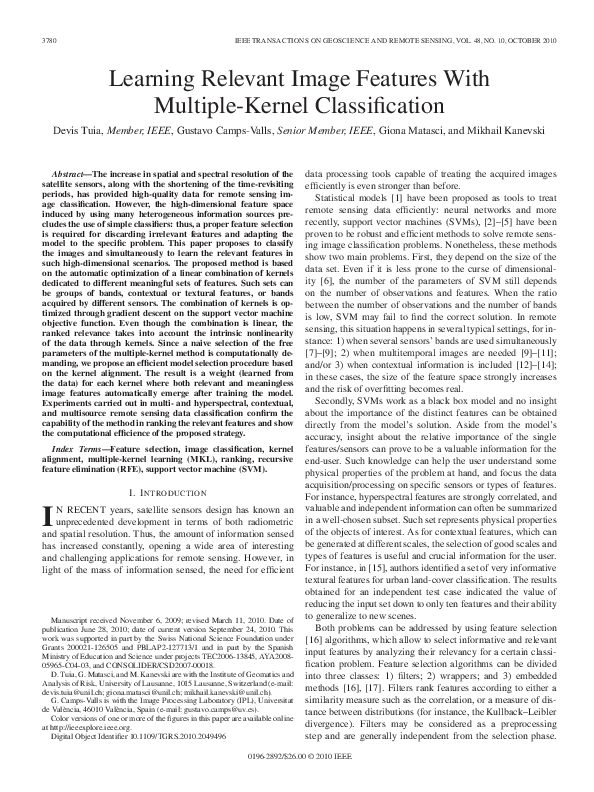 Pdf Learning Relevant Image Features With Multiple Kernel Classification