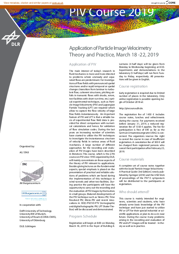 (PDF) Application of Particle Image Velocimetry-Theory and Practice ...