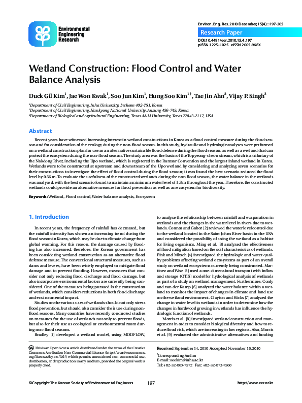 (PDF) Wetland Construction: Flood Control and Water Balance Analysis
