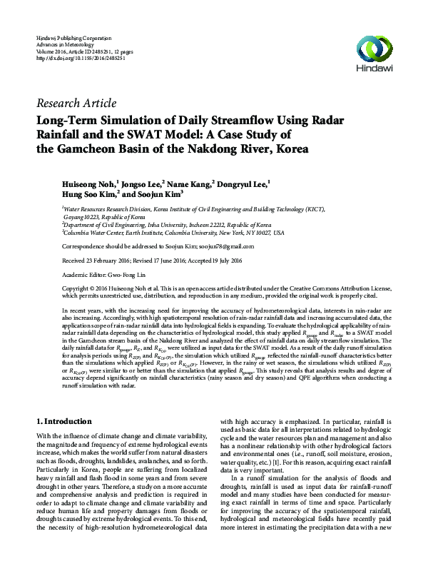 Pdf Long Term Simulation Of Daily Streamflow Using Radar Rainfall And