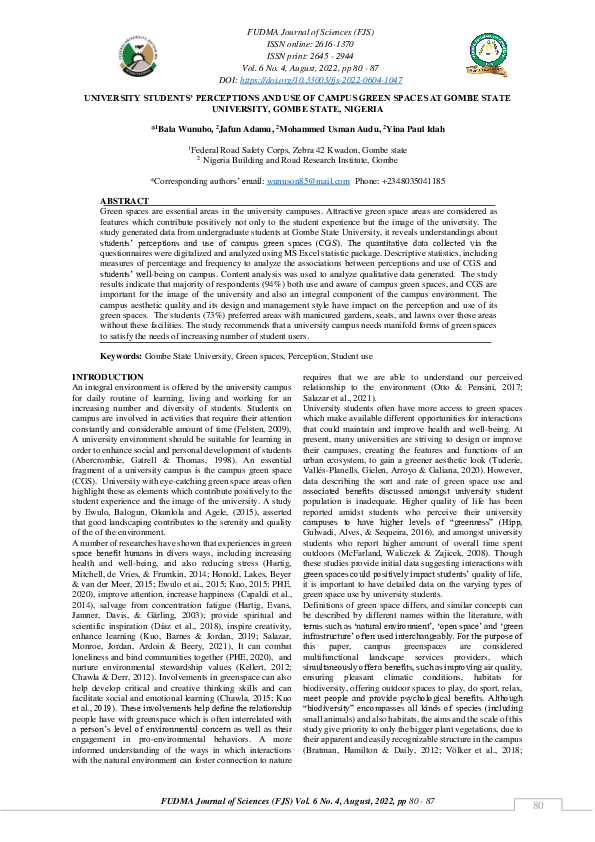 (PDF) University Students’ Perceptions and Use of Campus Green Spaces ...