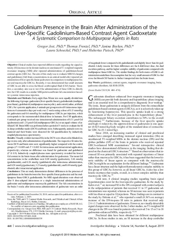 (PDF) Gadolinium Presence in the Brain After Administration of the ...
