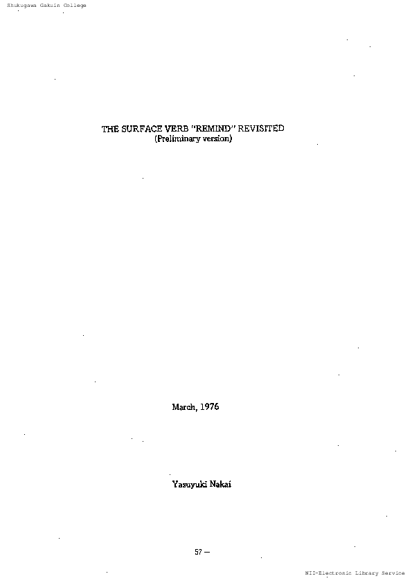 (PDF) THE SURFACE VERB "REMIND" REVISITED : Preliminary version