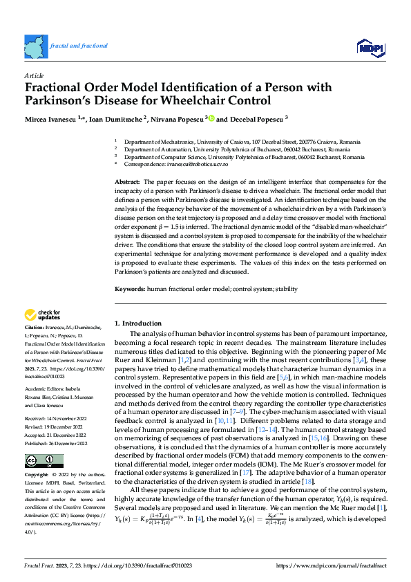 (PDF) Fractional Order Model Identification of a Person with Parkinson ...