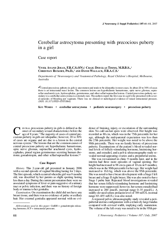 (PDF) Cerebellar astrocytoma presenting with precocious puberty in a ...