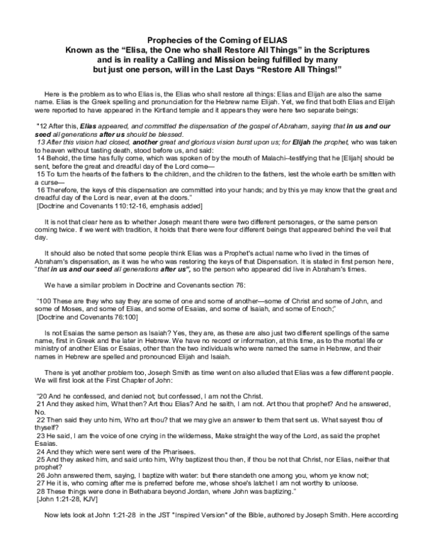 (PDF) Prophecies of the Coming of ELIAS, Known as the “Elisa, the One ...