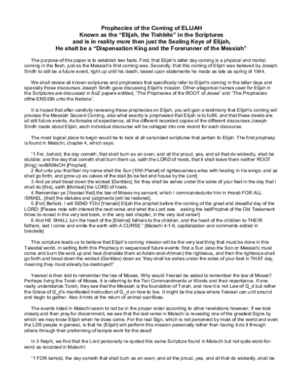 (PDF) Prophecies of the Coming of ELIJAH, Known as the “Eliyah, the ...