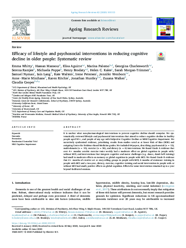 (PDF) Efficacy of lifestyle and psychosocial interventions in reducing cognitive decline in ...
