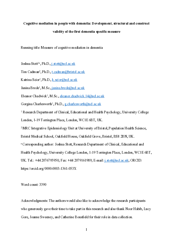 (PDF) Cognitive mediation in people with dementia: Development ...