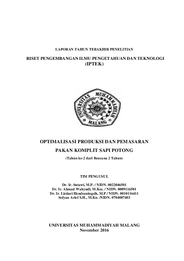 (PDF) Optimalisasi Produksi Dan Pemasaran Pakan Komplit Sapi Potong