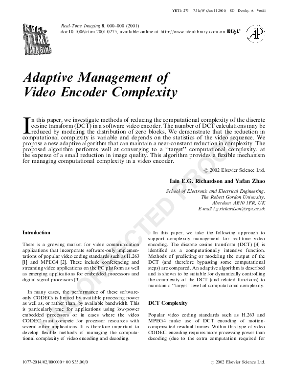 (PDF) Adaptive Management of Video Encoder Complexity