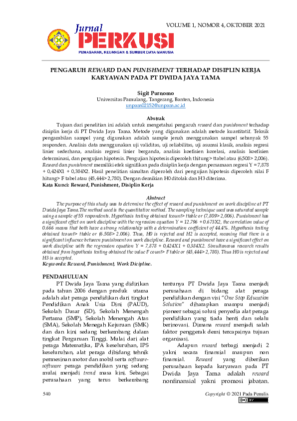 (PDF) Pengaruh Reward Dan Punishment Terhadap Disiplin Kerja Karyawan ...