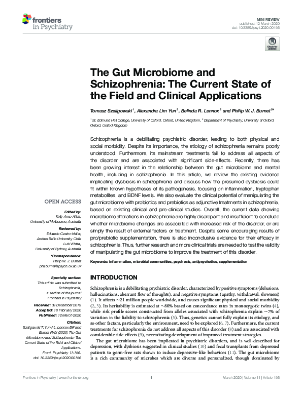 (PDF) The Gut Microbiome and Schizophrenia: The Current State of the Field and Clinical Applications