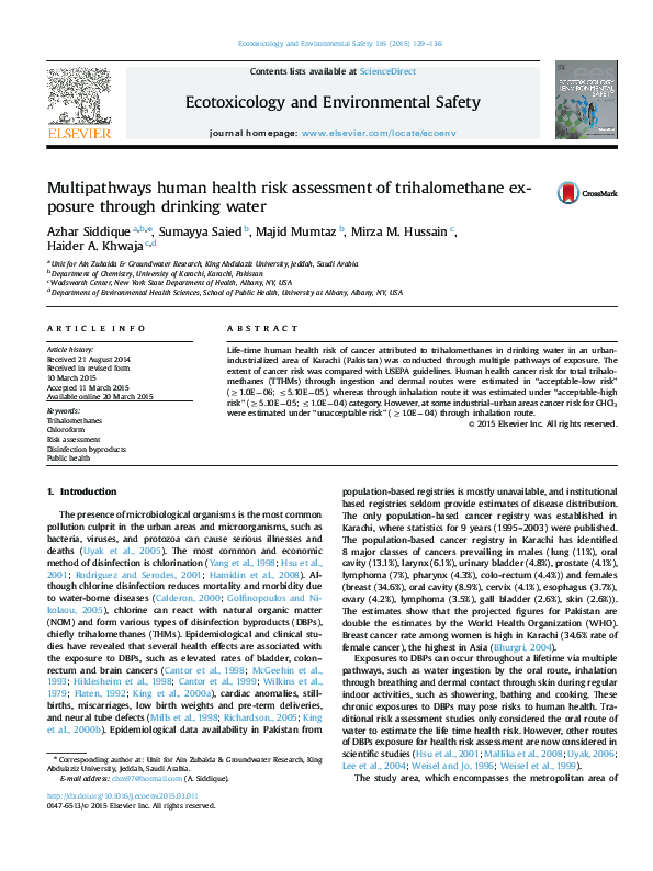 (PDF) Multipathways human health risk assessment of trihalomethane exposure through drinking water