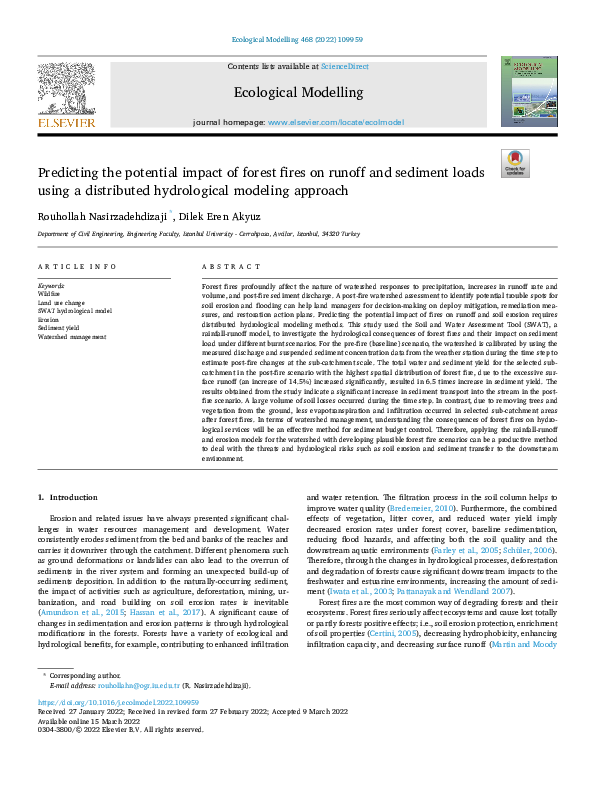Pdf Predicting The Potential Impact Of Forest Fires On Runoff And Sediment Loads Using A