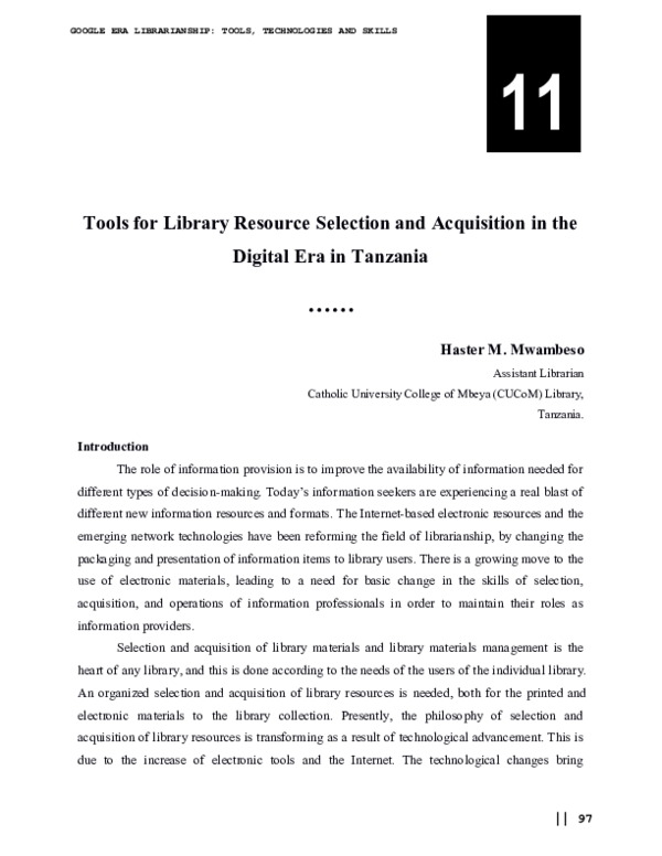 (PDF) Tools for Library Resource Selection and Acquisition in the ...
