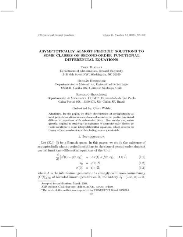 (PDF) Asymptotically almost periodic solutions to some classes of second-order functional ...