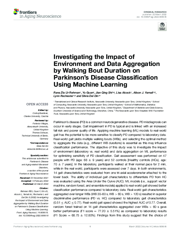 (PDF) Investigating the Impact of Environment and Data Aggregation by Walking Bout Duration on ...