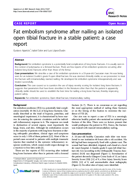(PDF) Fat embolism syndrome after nailing an isolated open tibial ...