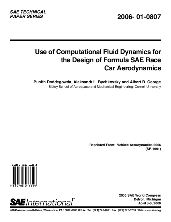 (PDF) 2006-01-0807 Use of Computational Fluid Dynamics for the Design of Formula SAE Race Car ...